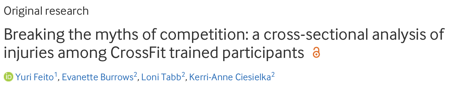 Etude officielle sur le taux et les fréquences de blessure dans le CrossFit
